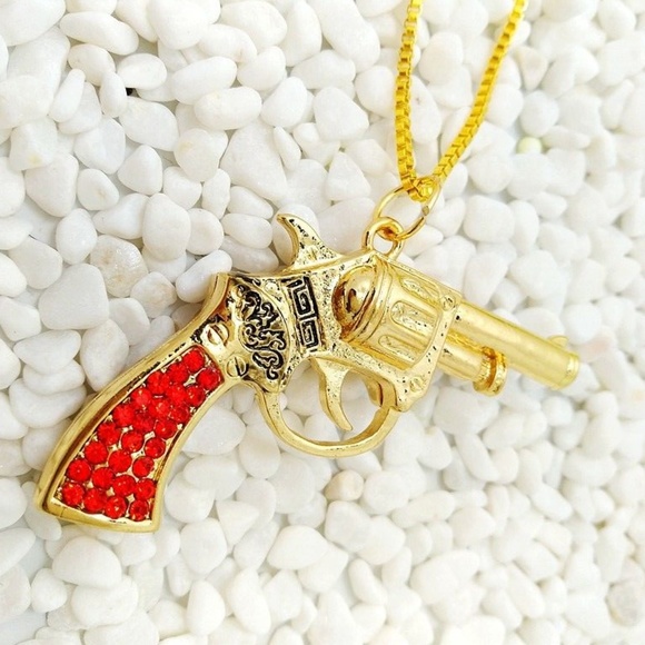 Jewelry | Red Crystal Gun Necklace | Poshmark